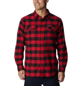 columbia mens flare gun stretch flannel, mountain red twill buffalo check, large