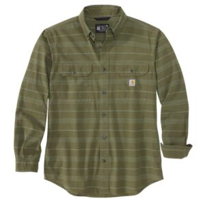 carhartt men's 105433 loose fit midweight chambray long-sleeve plaid shirt - xx-large - basil