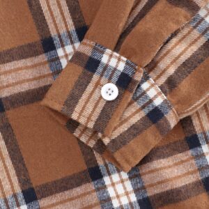 Fuermos Button Down Shirt Men Plaid Shirts Brown XL