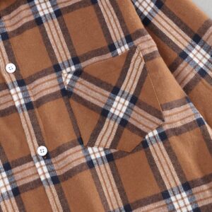 Fuermos Button Down Shirt Men Plaid Shirts Brown XL