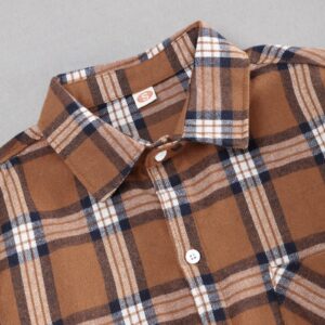 Fuermos Button Down Shirt Men Plaid Shirts Brown XL