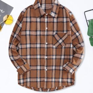 Fuermos Button Down Shirt Men Plaid Shirts Brown XL