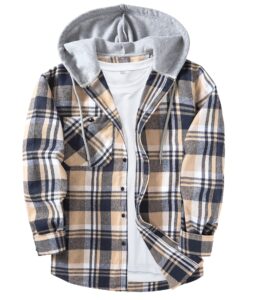 swisswell mens flannel hoodie shirts long sleeve fashion plaid jackets button down shirts navy beige l