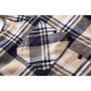 SWISSWELL Mens Flannel Hoodie Shirts Long Sleeve Fashion Plaid Jackets Button Down Shirts Navy Beige L