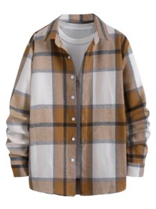 floerns men's plaid flannel shirts long sleeve regular fit button down causal shirts brown plaid xl