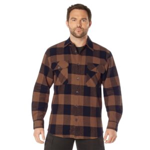 rothco buffalo plaid flannel shirt - rugged comfortable and warm outdoor shirt jacket (us, alpha, x-large, regular, regular, brown plaid)