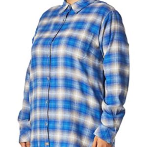 Dickies Women's Long Sleeve Flannel Shirt, Ombre Blue Grey Plaid, Medium