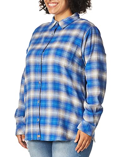 Dickies Women's Long Sleeve Flannel Shirt, Ombre Blue Grey Plaid, Medium