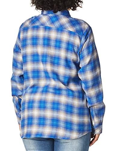 Dickies Women's Long Sleeve Flannel Shirt, Ombre Blue Grey Plaid, Medium