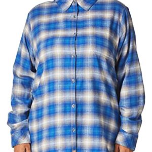 Dickies Women's Long Sleeve Flannel Shirt, Ombre Blue Grey Plaid, Medium