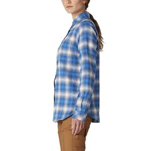 Dickies Women's Long Sleeve Flannel Shirt, Ombre Blue Grey Plaid, Medium