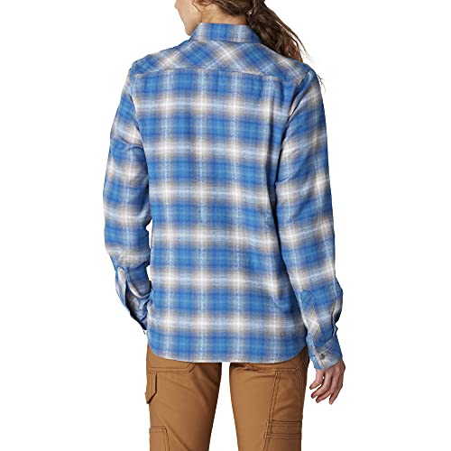 Dickies Women's Long Sleeve Flannel Shirt, Ombre Blue Grey Plaid, Medium