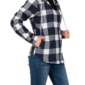 Plaid Flannel Shirts for Women Hooded Flannel Shirt oversized Zip Up Flannel Hoodies Fall Flannel Shacket Blue White XXL