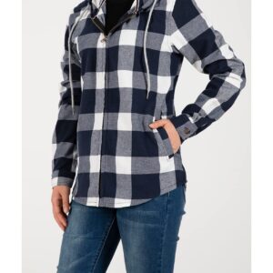 Plaid Flannel Shirts for Women Hooded Flannel Shirt oversized Zip Up Flannel Hoodies Fall Flannel Shacket Blue White XXL