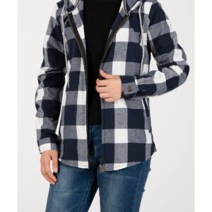 Plaid Flannel Shirts for Women Hooded Flannel Shirt oversized Zip Up Flannel Hoodies Fall Flannel Shacket Blue White XXL