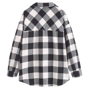 ZAFUL Women's Classic Black Buffalo Plaid Shirt Collared Long Sleeve Button Down Pocket Shacket