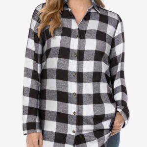 ZAFUL Women's Classic Black Buffalo Plaid Shirt Collared Long Sleeve Button Down Pocket Shacket