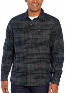 orvis big bear heavyweight double brushed flannel button down shirt with hand warmer pockets (as1, alpha, l, regular, regular, black,gray)