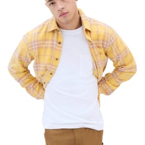 GAP mens Untucked Flannel Button Down Shirt, Yellow Beige Plaid, Large US