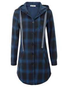 grace karin womens's long sleeve plaid shirts flannels cotton check hooded shirt s blue