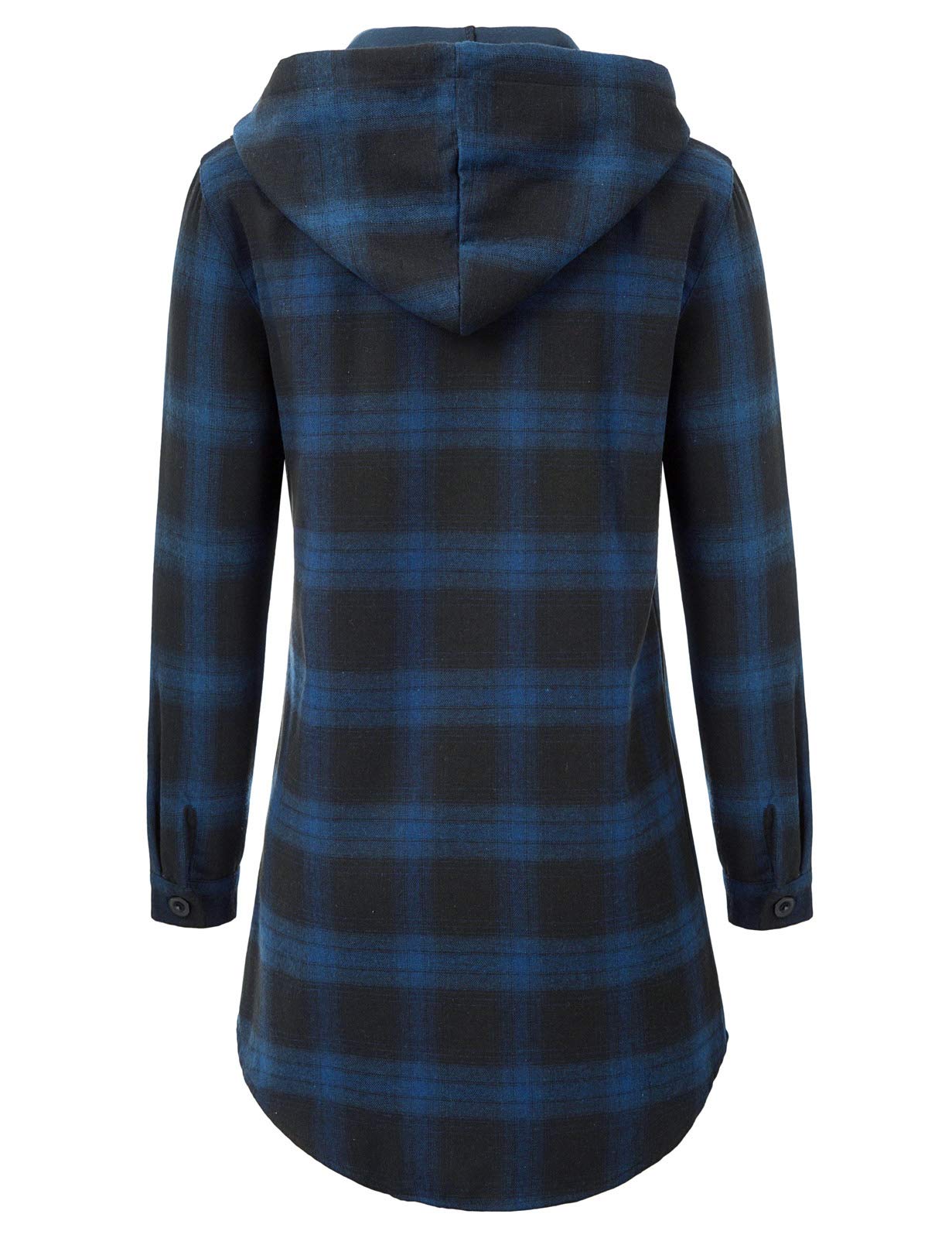 GRACE KARIN Womens's Long Sleeve Plaid Shirts Flannels Cotton Check Hooded Shirt S Blue