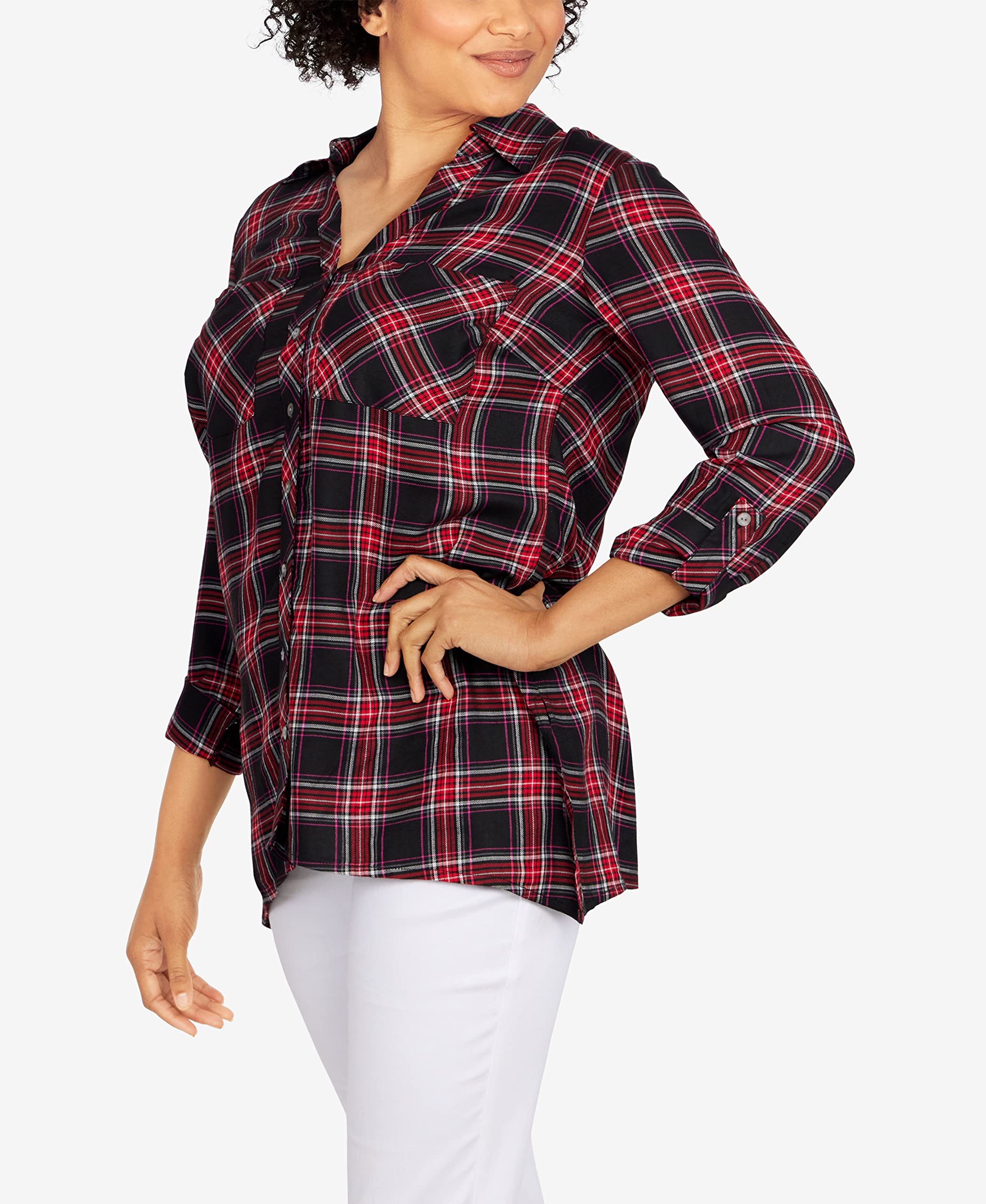 Ruby Rd. womens Flannel Top Blouse, Black Multi, Small US