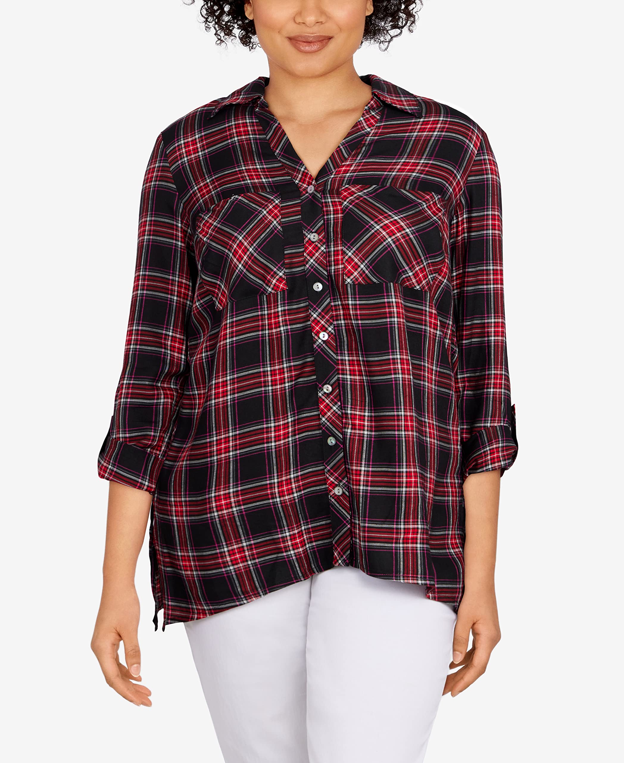 Ruby Rd. womens Flannel Top Blouse, Black Multi, Small US