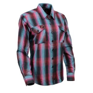 milwaukee leather mng21612 women's black and pink with blue long sleeve cotton flannel shirt - 3x-large