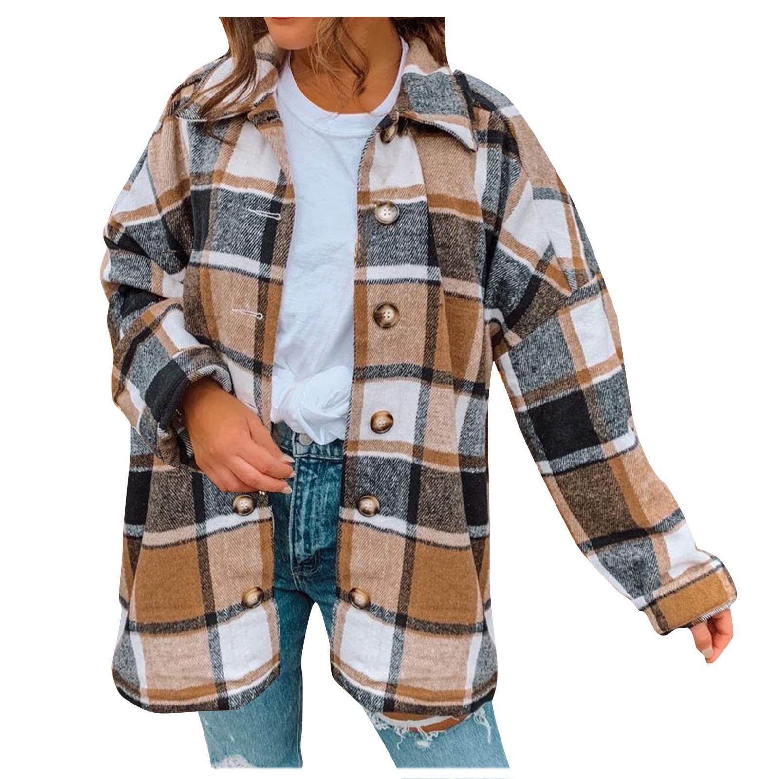 Delivered Today,Fall Dresses for Women 2023 Trendy Plaid Shirts for Women Flannel Shacket Jacket Long Sleeve Lapel Button Down Shirts Coats Blouse Tops with Pocket