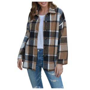 Delivered Today,Fall Dresses for Women 2023 Trendy Plaid Shirts for Women Flannel Shacket Jacket Long Sleeve Lapel Button Down Shirts Coats Blouse Tops with Pocket