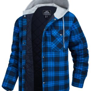 MAGCOMSEN Men's Flannel Shirt Jacket with Hood for Men Long Sleeve Hoodie Jacket Flannel Lined Plaid Button Down Shirts Casual Unisex Jacket