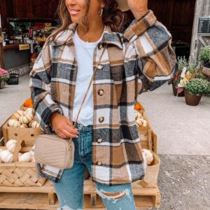 Delivered Today,Fall Dresses for Women 2023 Trendy Plaid Shirts for Women Flannel Shacket Jacket Long Sleeve Lapel Button Down Shirts Coats Blouse Tops with Pocket