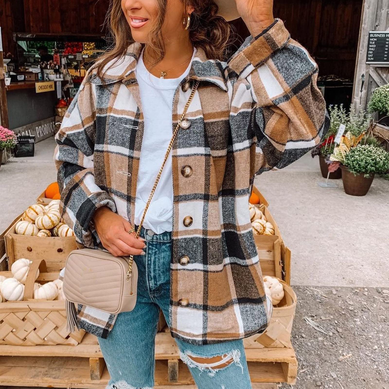 Delivered Today,Fall Dresses for Women 2023 Trendy Plaid Shirts for Women Flannel Shacket Jacket Long Sleeve Lapel Button Down Shirts Coats Blouse Tops with Pocket