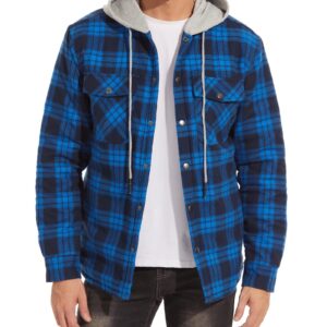 MAGCOMSEN Men's Flannel Shirt Jacket with Hood for Men Long Sleeve Hoodie Jacket Flannel Lined Plaid Button Down Shirts Casual Unisex Jacket