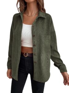 floerns women's casual long sleeve button down corduroy shirt blouse top army green