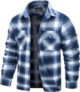 tacvasen men's flannel shirts long sleeve casual button down regular fit plaid shirts blue l