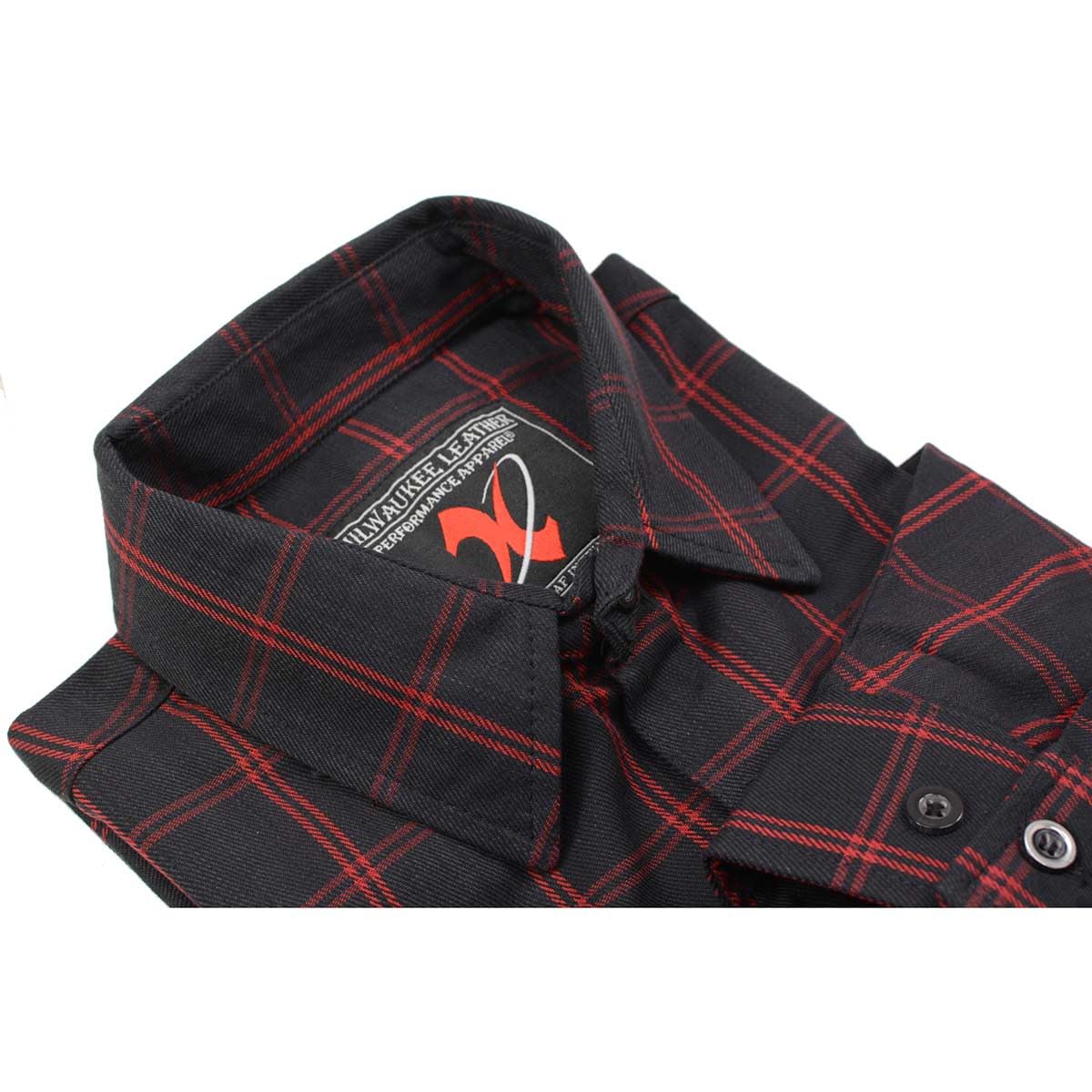 Milwaukee Leather MNG11665 Men's Black and Red Long Sleeve Cotton Flannel Shirt - X-Large