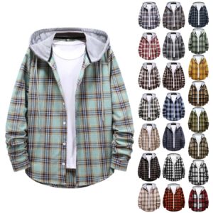 qwentmtnty mens flannel shirt green plaid shirt men hoodies for men mens shacket men's+flannel+shirts