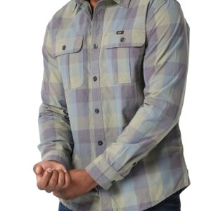 Lee Men's Working West Relaxed Fit Long Sleeve Shirt, Deep Lichen Green Plaid, Large