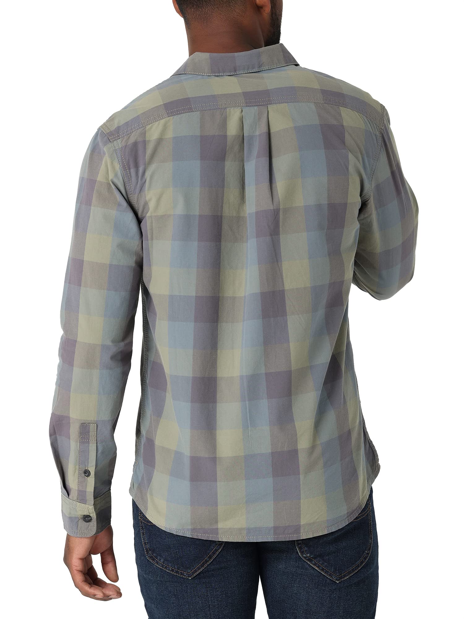 Lee Men's Working West Relaxed Fit Long Sleeve Shirt, Deep Lichen Green Plaid, Large