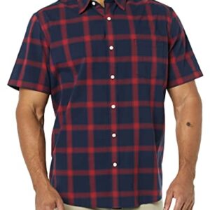 Amazon Essentials Men's Short-Sleeve Stretch Poplin Shirt (Available in Big & Tall), Navy Red Buffalo Plaid, Medium