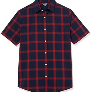 Amazon Essentials Men's Short-Sleeve Stretch Poplin Shirt (Available in Big & Tall), Navy Red Buffalo Plaid, Medium