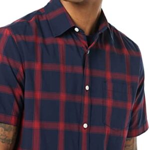 Amazon Essentials Men's Short-Sleeve Stretch Poplin Shirt (Available in Big & Tall), Navy Red Buffalo Plaid, Medium