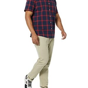 Amazon Essentials Men's Short-Sleeve Stretch Poplin Shirt (Available in Big & Tall), Navy Red Buffalo Plaid, Medium