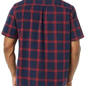 Amazon Essentials Men's Short-Sleeve Stretch Poplin Shirt (Available in Big & Tall), Navy Red Buffalo Plaid, Medium