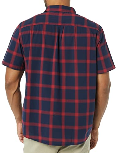 Amazon Essentials Men's Short-Sleeve Stretch Poplin Shirt (Available in Big & Tall), Navy Red Buffalo Plaid, Medium