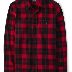 The Children's Place Men's Son Matching Long Sleeve Button Up Shirt, Spruce Plaid Flannel-Dad, X-Large