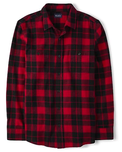 The Children's Place Men's Son Matching Long Sleeve Button Up Shirt, Spruce Plaid Flannel-Dad, X-Large