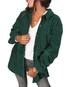 saslax womens corduroy shirt long sleeve oversized button up v neck blouses tops loose shacket jacket with pockets green m