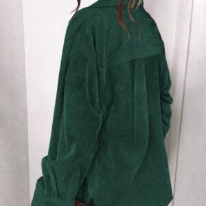 Saslax Womens Corduroy Shirt Long Sleeve Oversized Button Up V Neck Blouses Tops Loose Shacket Jacket with Pockets Green M